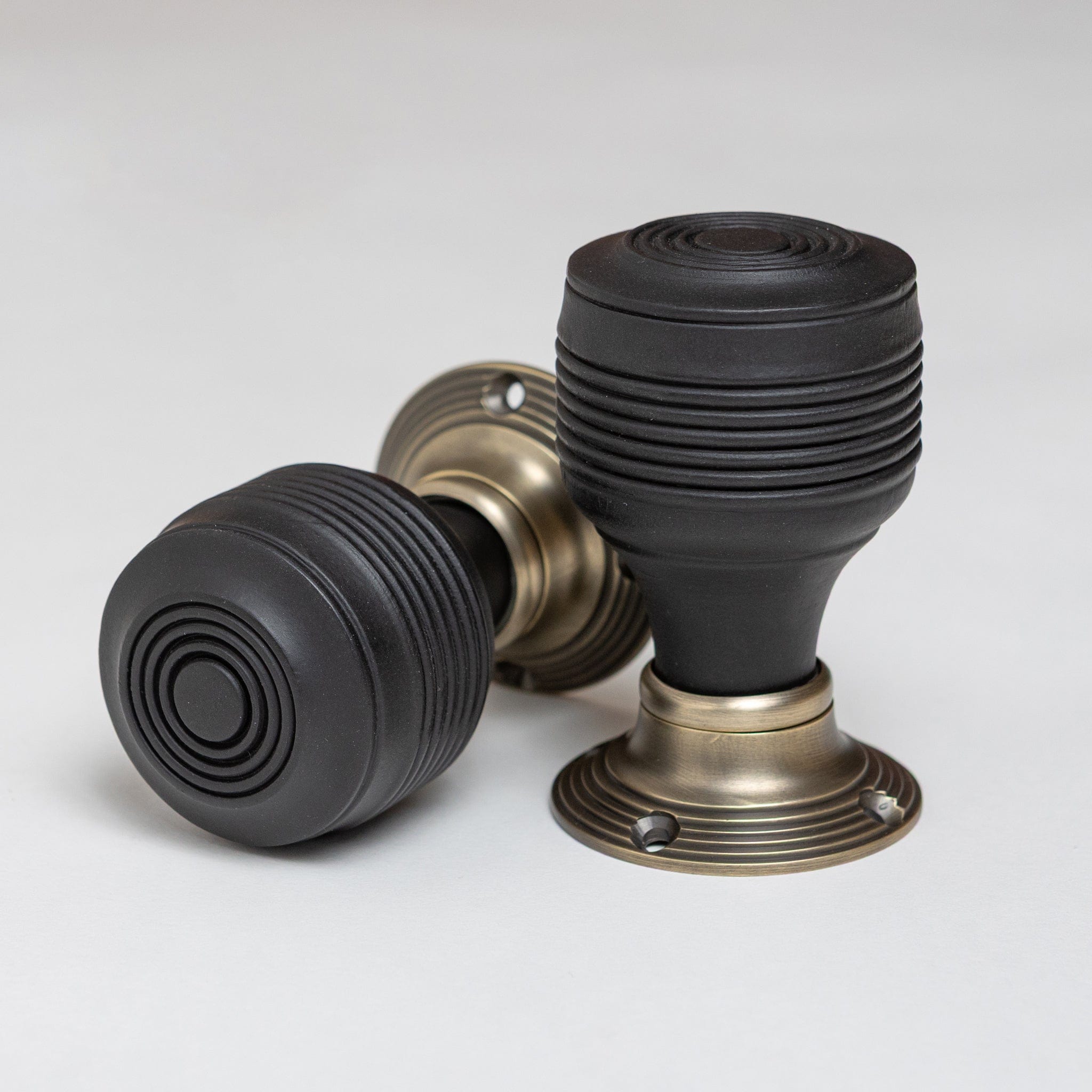 Plain Door Knobs - Ebonised & Antique Brass (Pair)