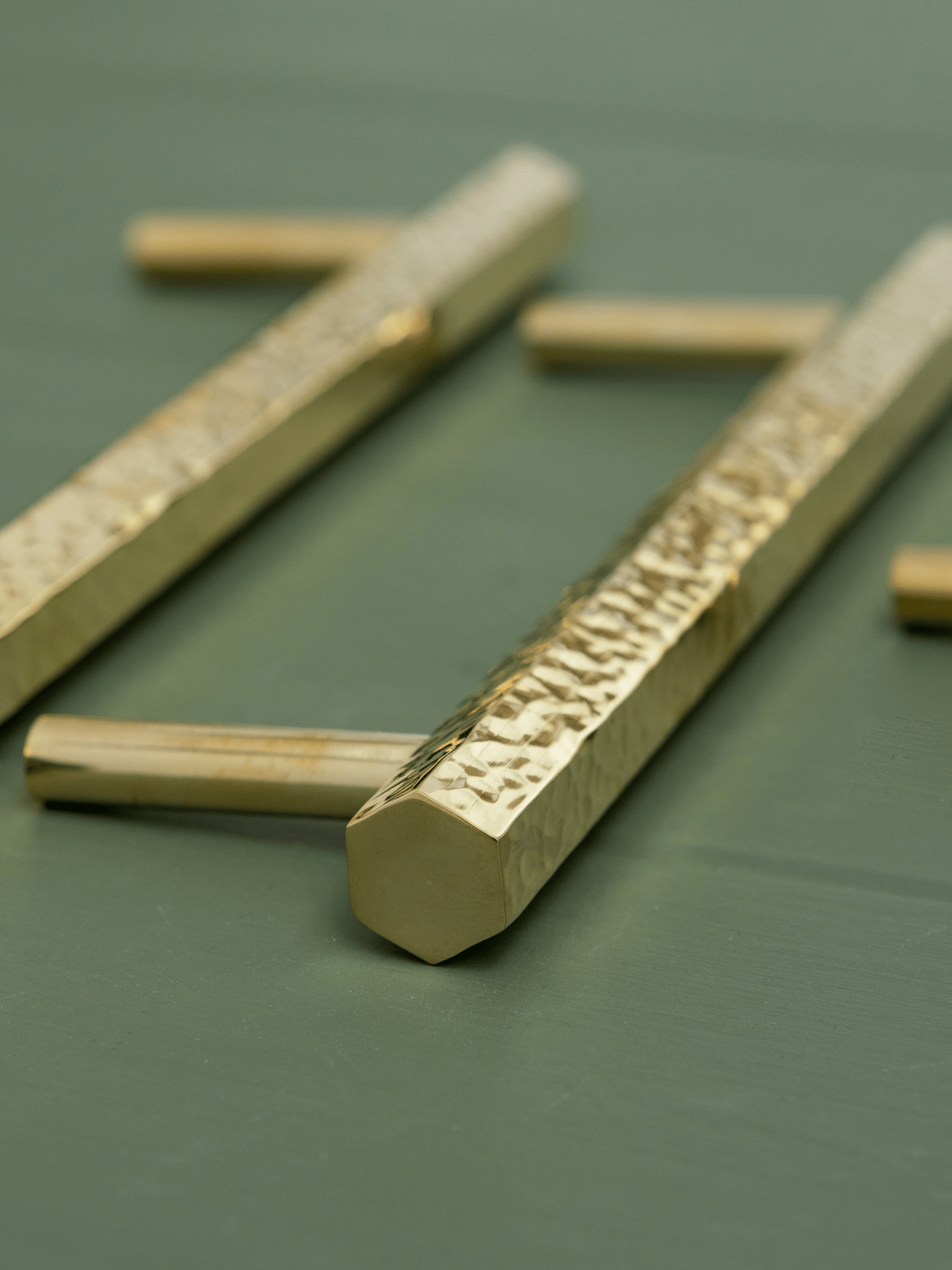 Solid Brass Hexagonal Hammered Kitchen Pull Handles & Knobs