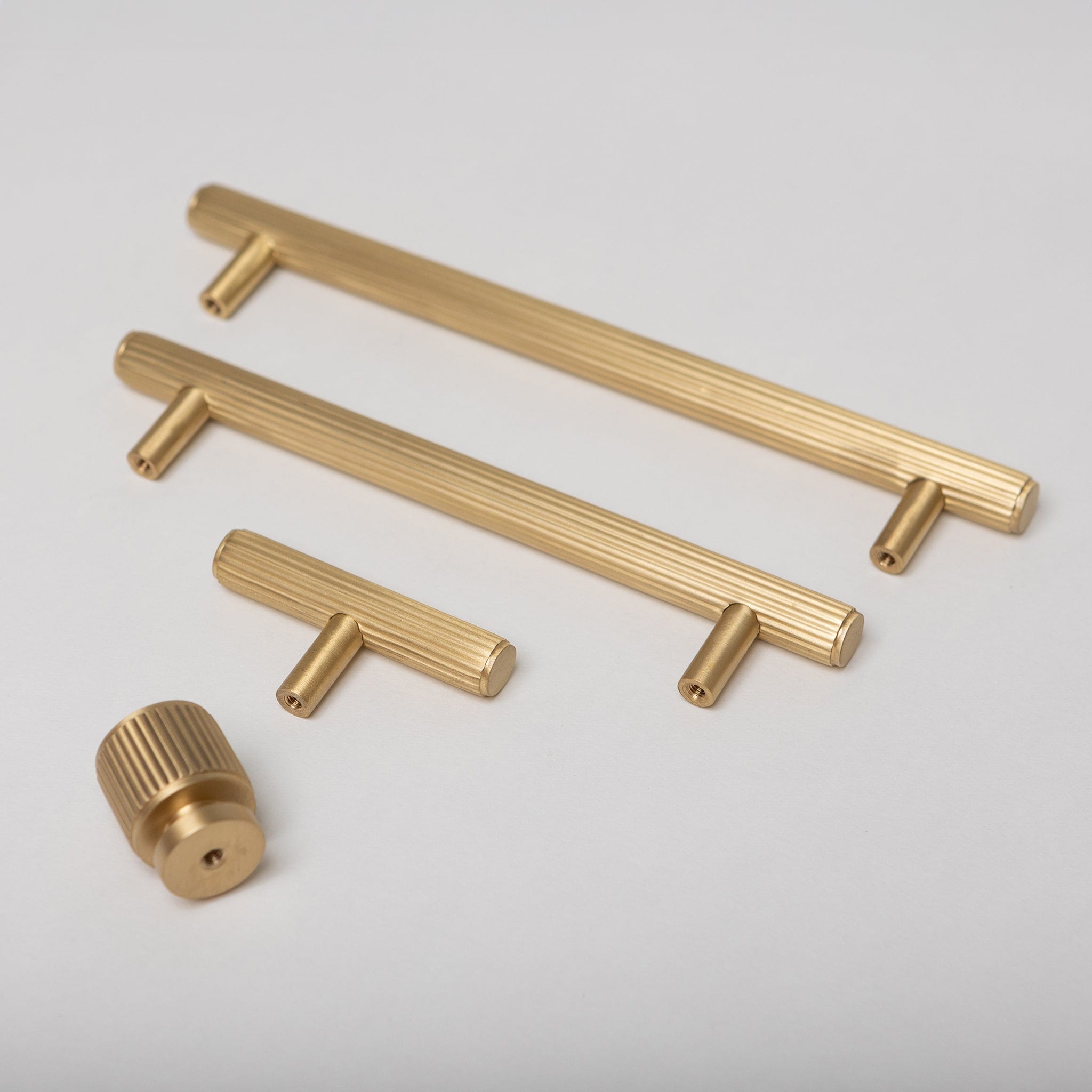 Solid Satin Brass Knurled Pull Handles & Knobs | Brass Bee