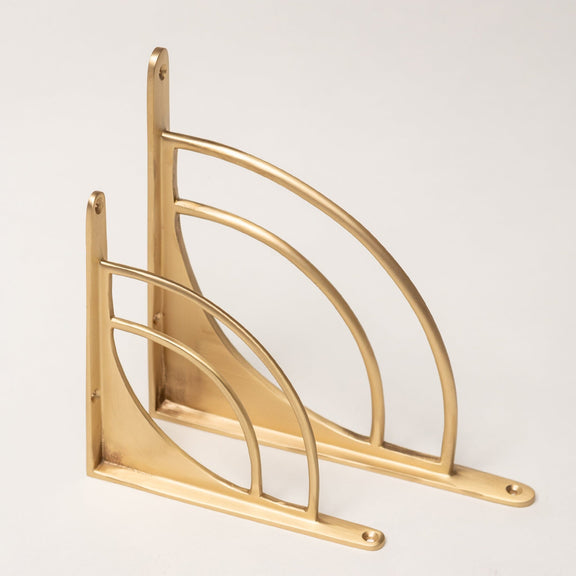 Solid Brass Castle Shelf Brackets - Satin Brass Finish