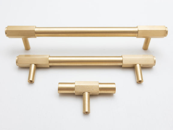 Solid Satin Brass Knurled Pull Handles & Knobs | Brass Bee