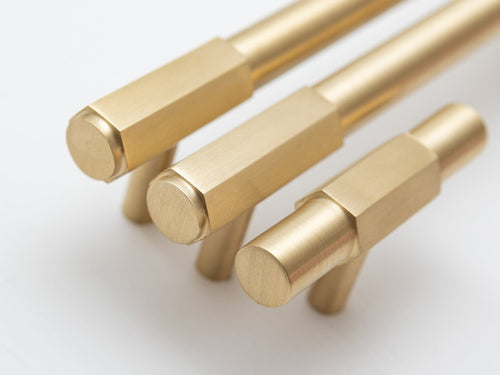 Solid Satin Brass Knurled Pull Handles & Knobs | Brass Bee