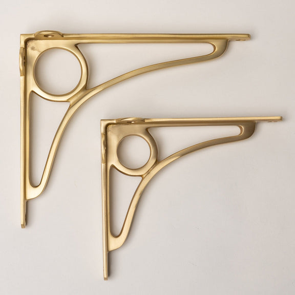 Solid Brass Caraxes Shelf Brackets in Satin Brass | Brass Bee