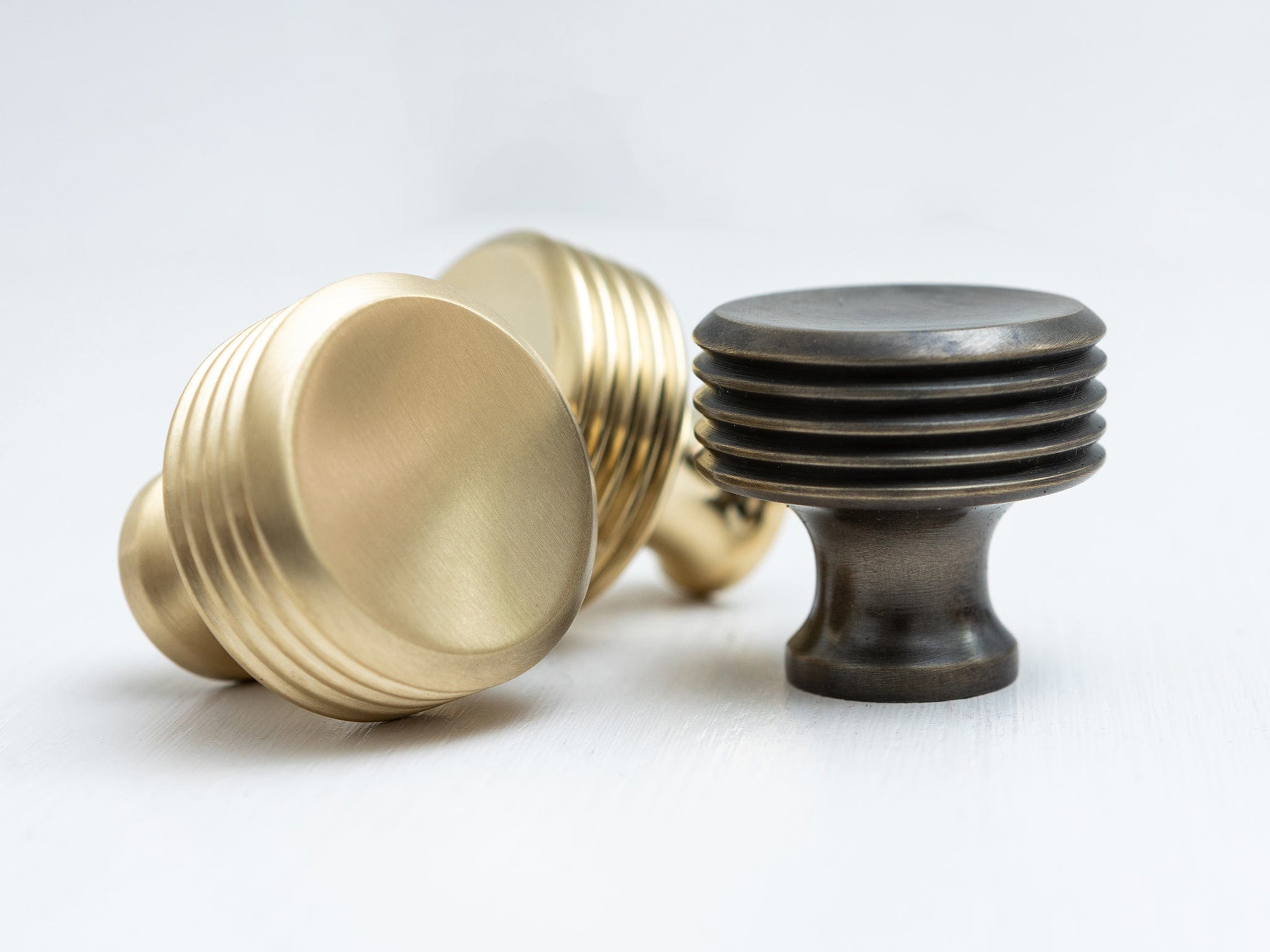 Solid Satin Brass Knurled Pull Handles & Knobs | Brass Bee