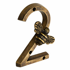 Brass bee Premium House Numbers with Bee in Heritage Finish 0-9 - 4 In