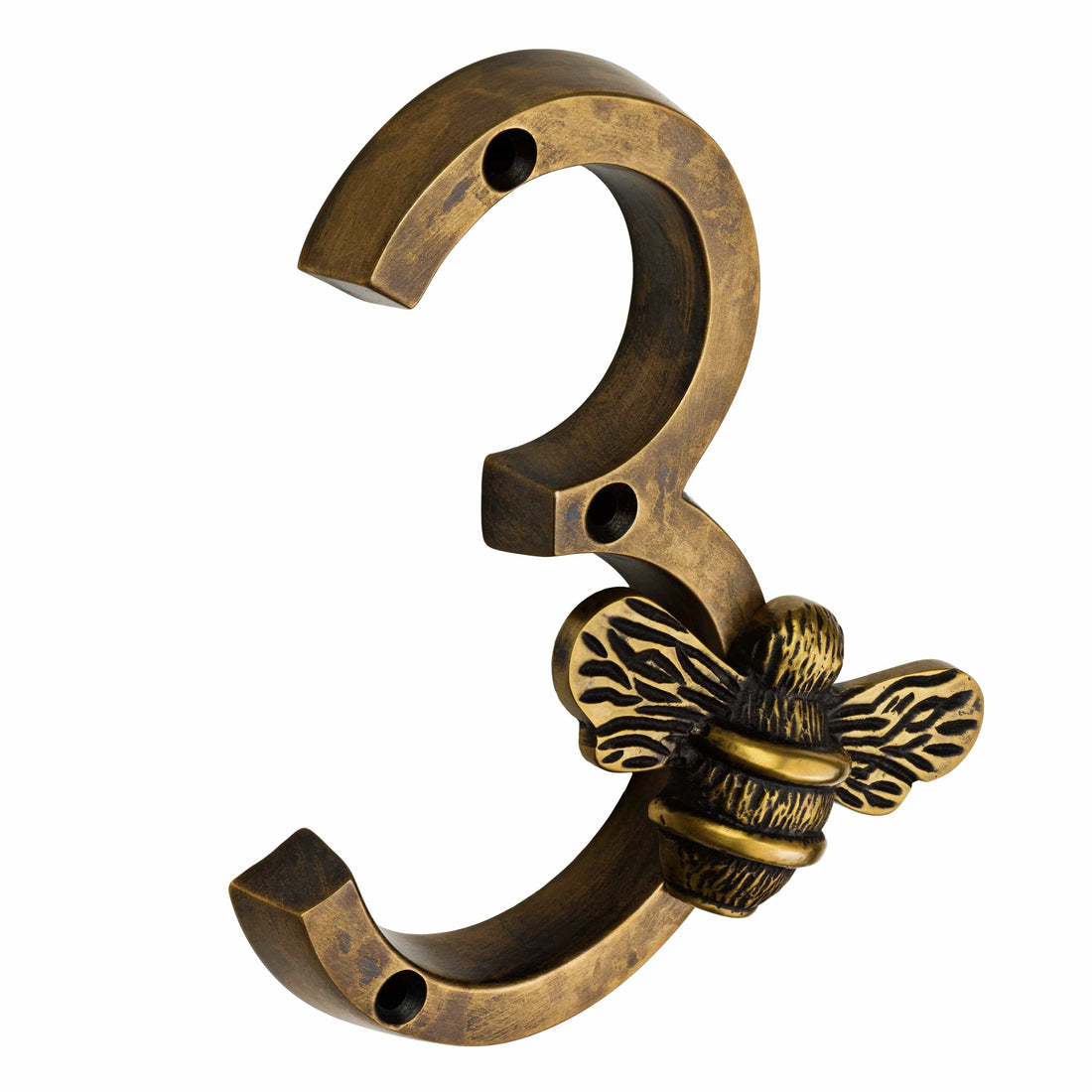 Brass bee Premium House Numbers with Bee in Heritage Finish 0-9 - 4 In