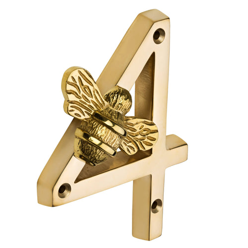 Brass bee Premium House Numbers with Bee in Brass Finish 0-9 - 4 Inch